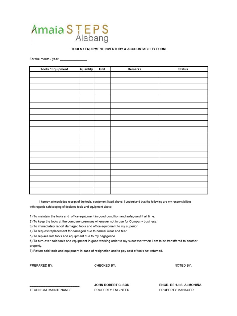 AStAla Tools Inventory & Accountability Form | PDF