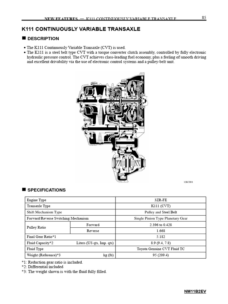 K111 Continuously Variable Transaxle: Description | PDF | Automatic ...