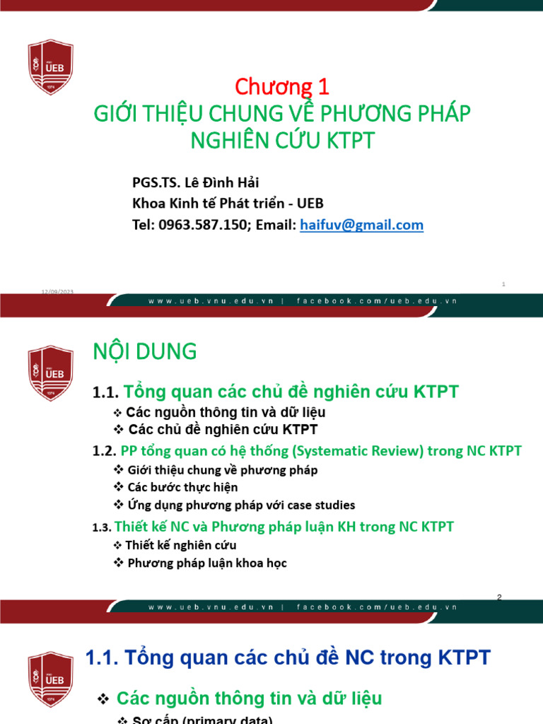Lecture 1 & 2 - Chuong 1 Gioi Thieu Chung Cac PP NC KTPT | PDF