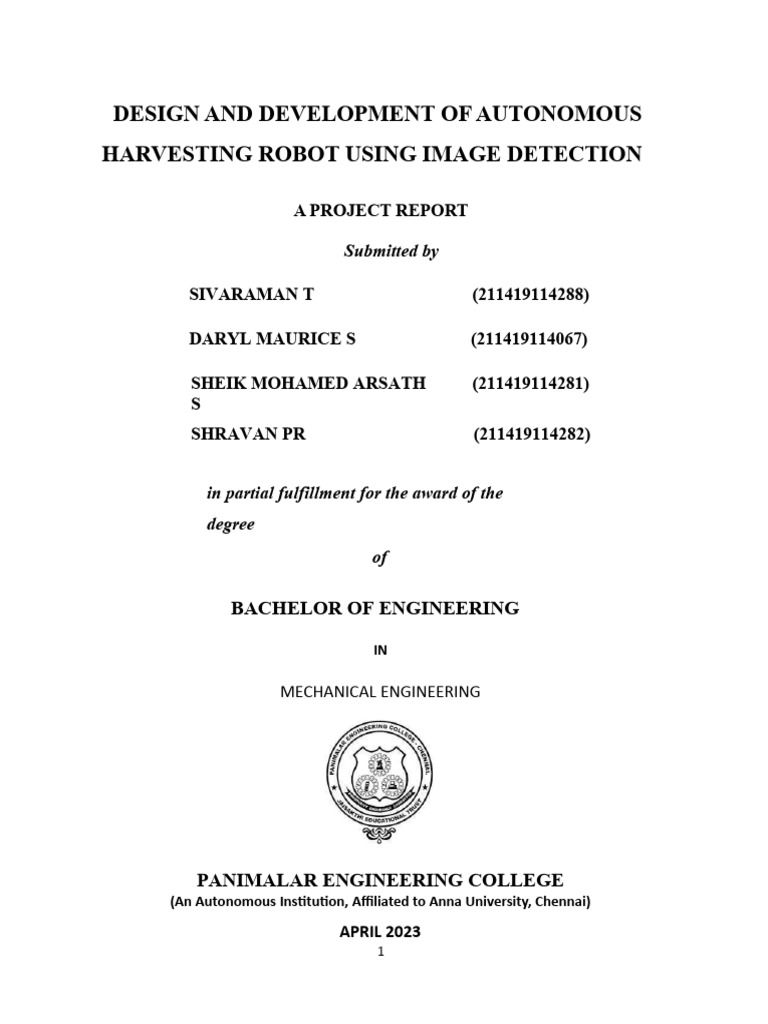 Autonomous Harvesting Robot Pdf Agriculture 3 D Printing