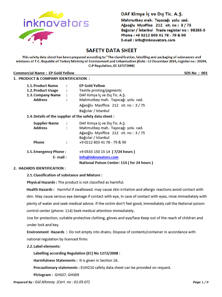 SDS-001 EP Gold Yellow | PDF