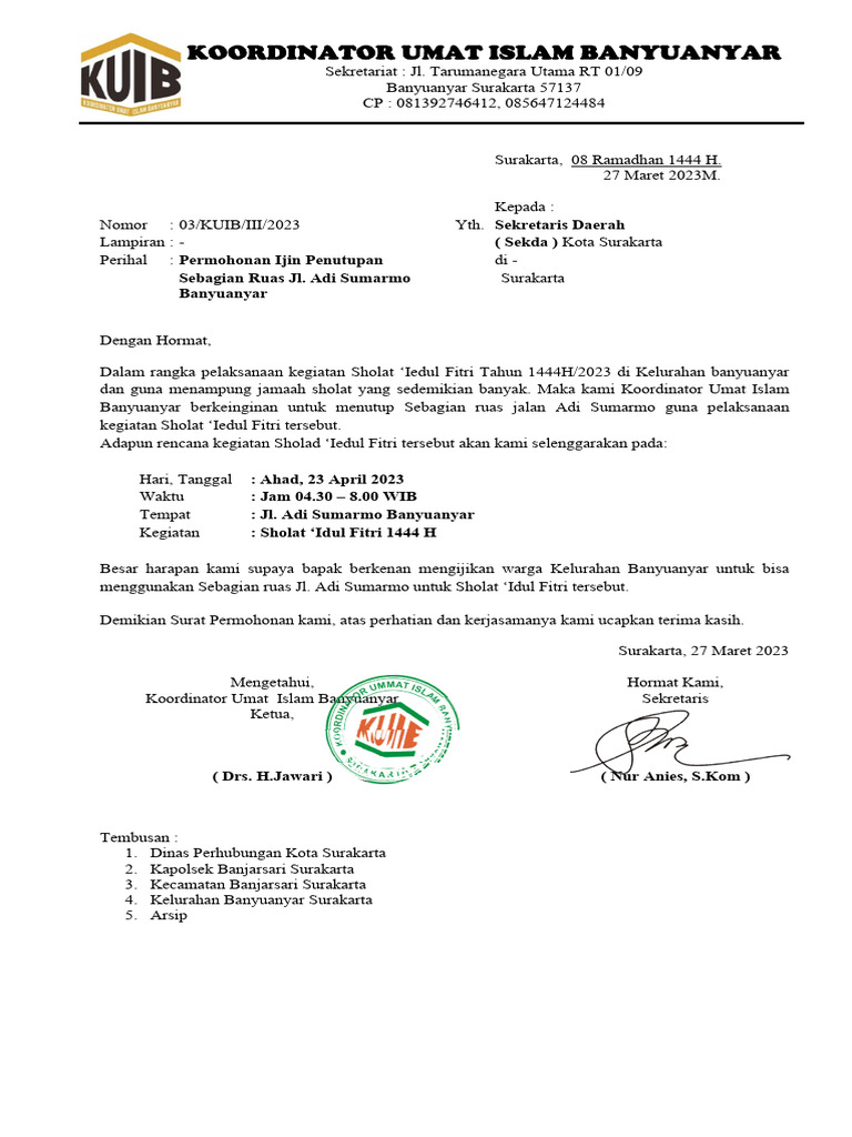 Surat Ijin Penutupan Jalan 01 | PDF