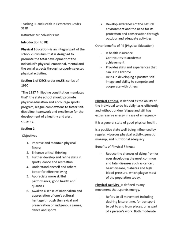 Introduction To PE | PDF | Physical Education | Physical Fitness
