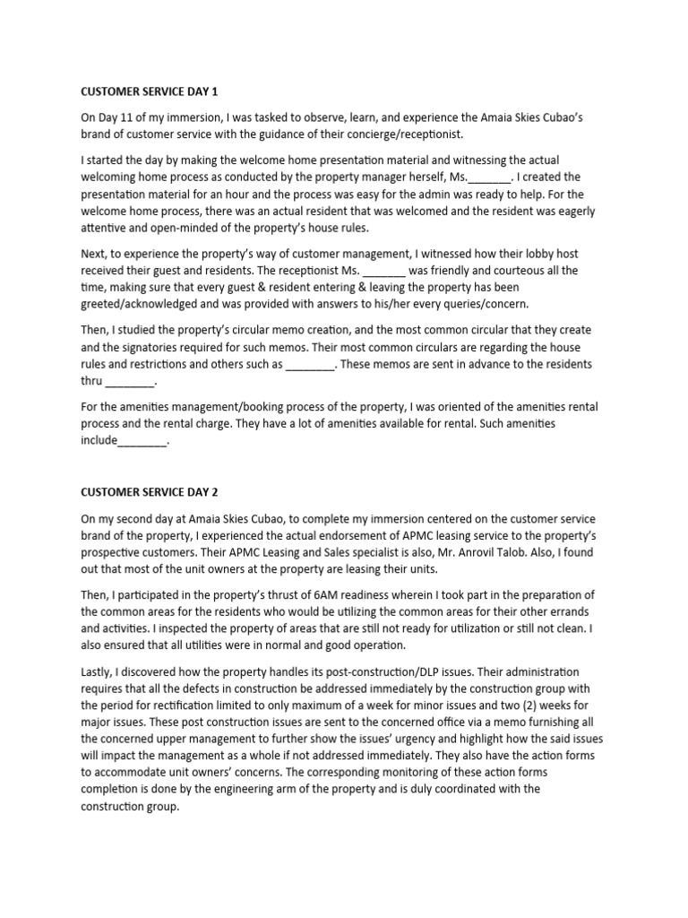 CUSTOMER SERVICE Sir Rehj Immersion | PDF