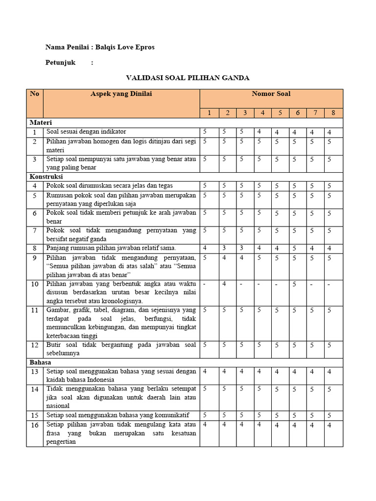 ANGKET VALIDASI_1 | PDF