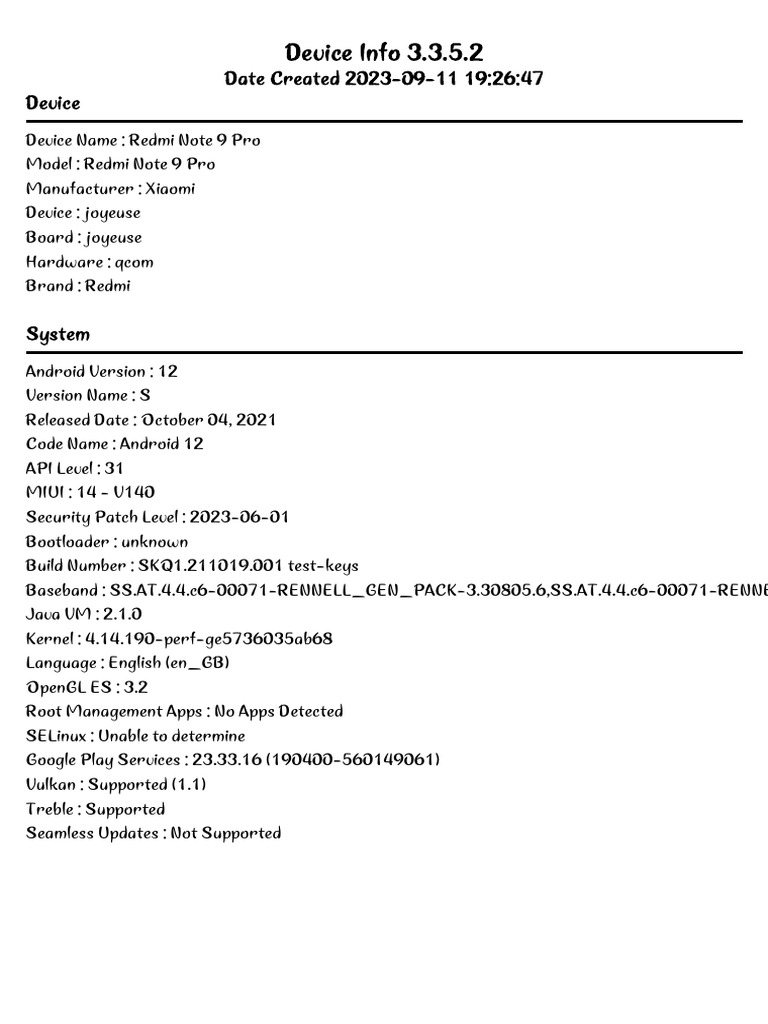 Device Info of A Mobile Phone | PDF | Pixel | Android (Operating System)