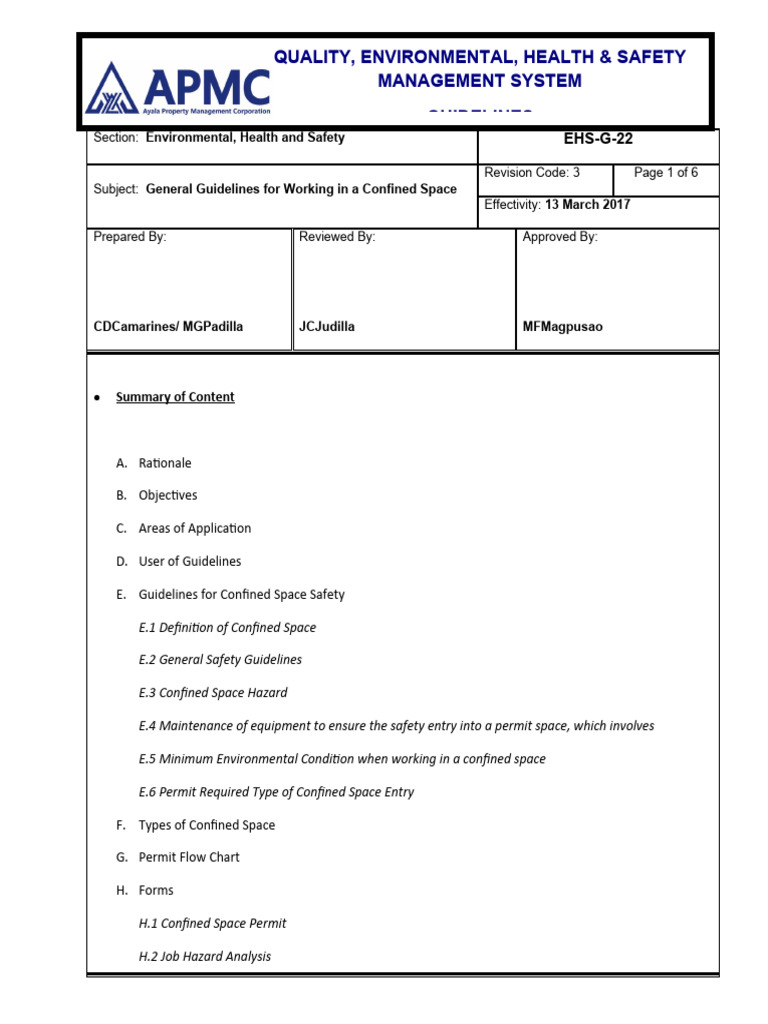 EHS-G-22 Guidelines On Confined Spaces - Procedure v.3 | Download Free ... EHS-G-22 Guidelines On Confined Spaces - Procedure v.3 | Download Free ...