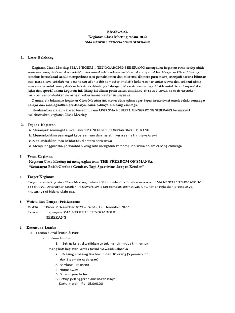 Proposal Class Meeting Sekolah | PDF