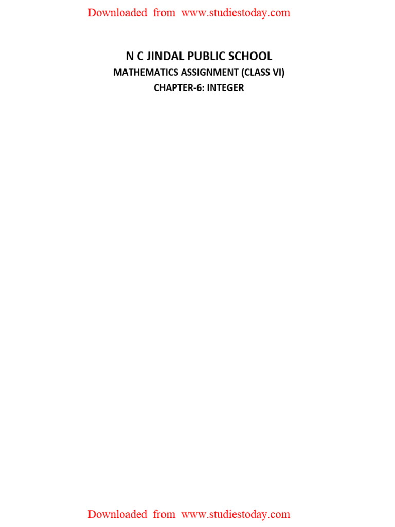 CBSE Class 6 Integers Worksheet | PDF