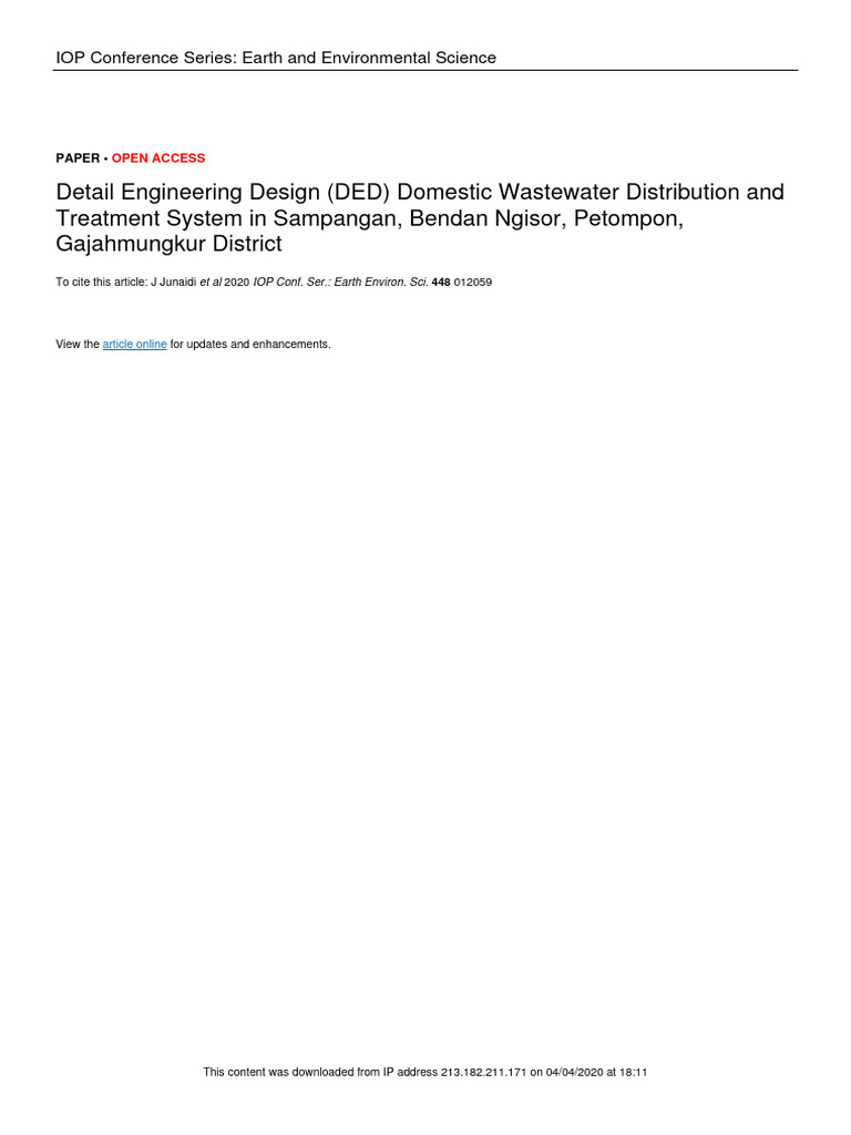 Detail Engineering Design DED Domestic Wastewater | PDF | Sewage ...