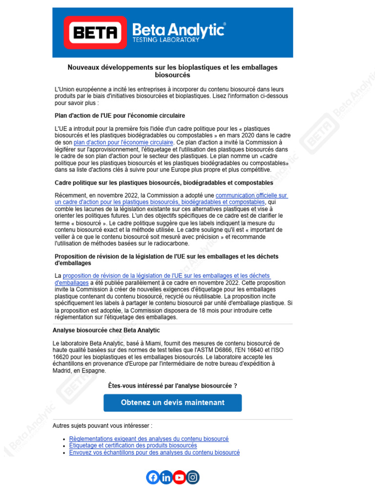 Nouveaux Développements Sur Les Bioplastiques Et Les Emballages Biosourcés - Beta Analytic | PDF