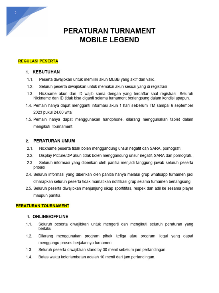 Aturan Turnamen Mobile Legend | PDF