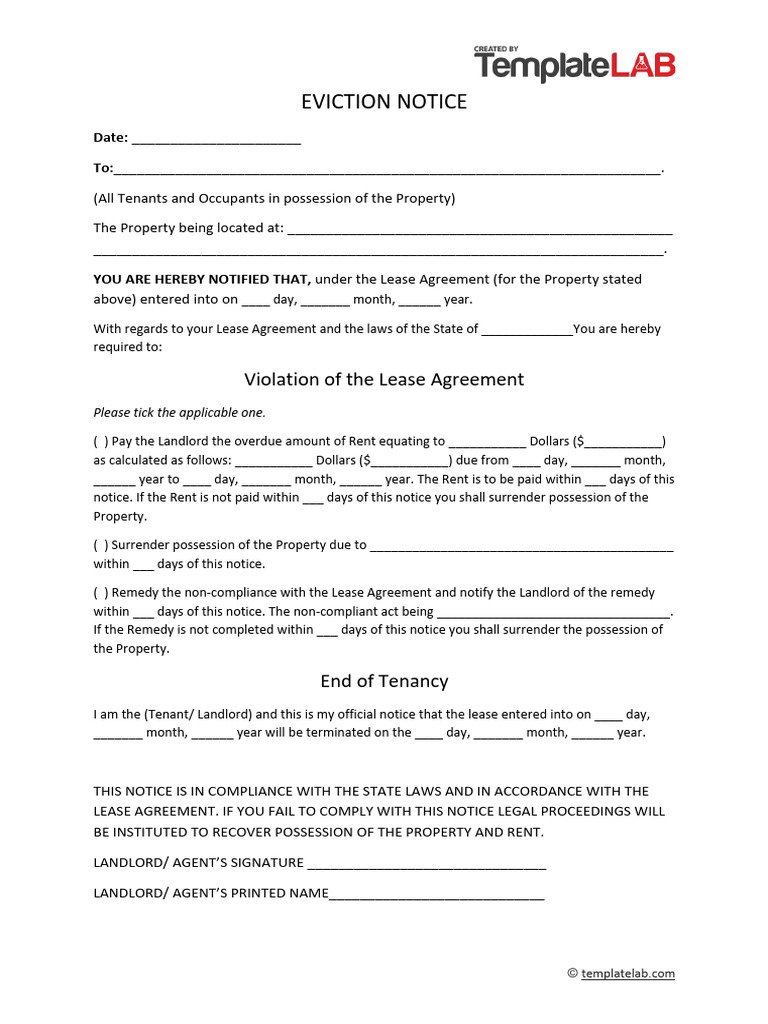 Eviction Notice Template | PDF | Leasehold Estate | Lease