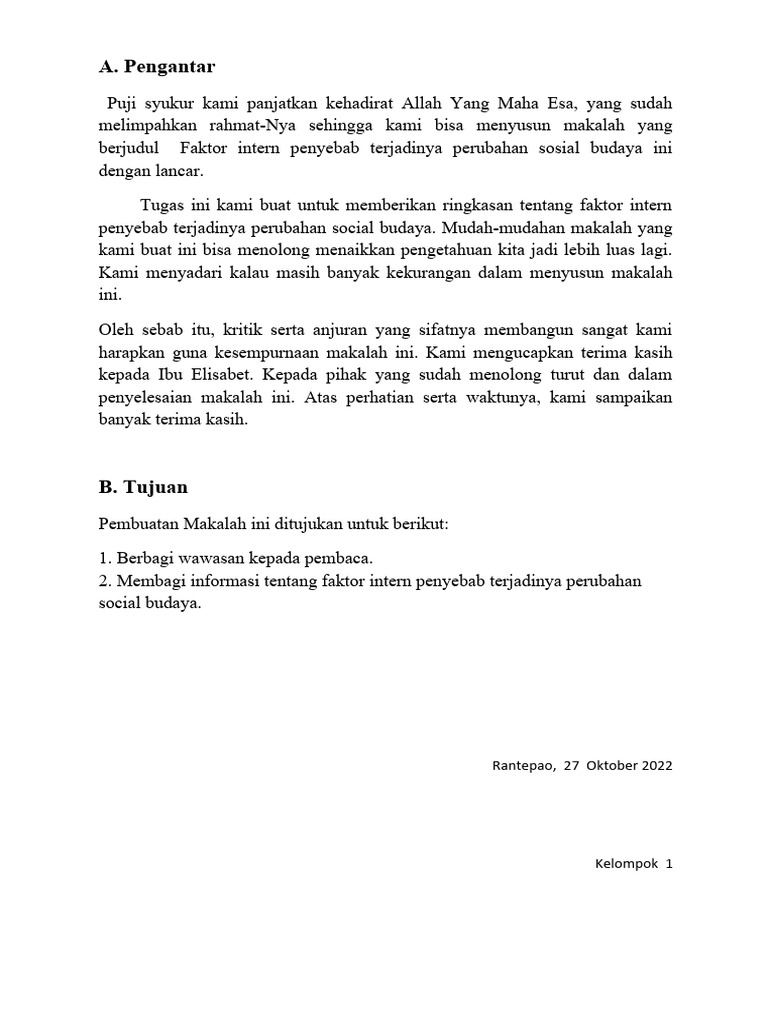 Faktor Intern Perubahan Sosial Budaya | PDF