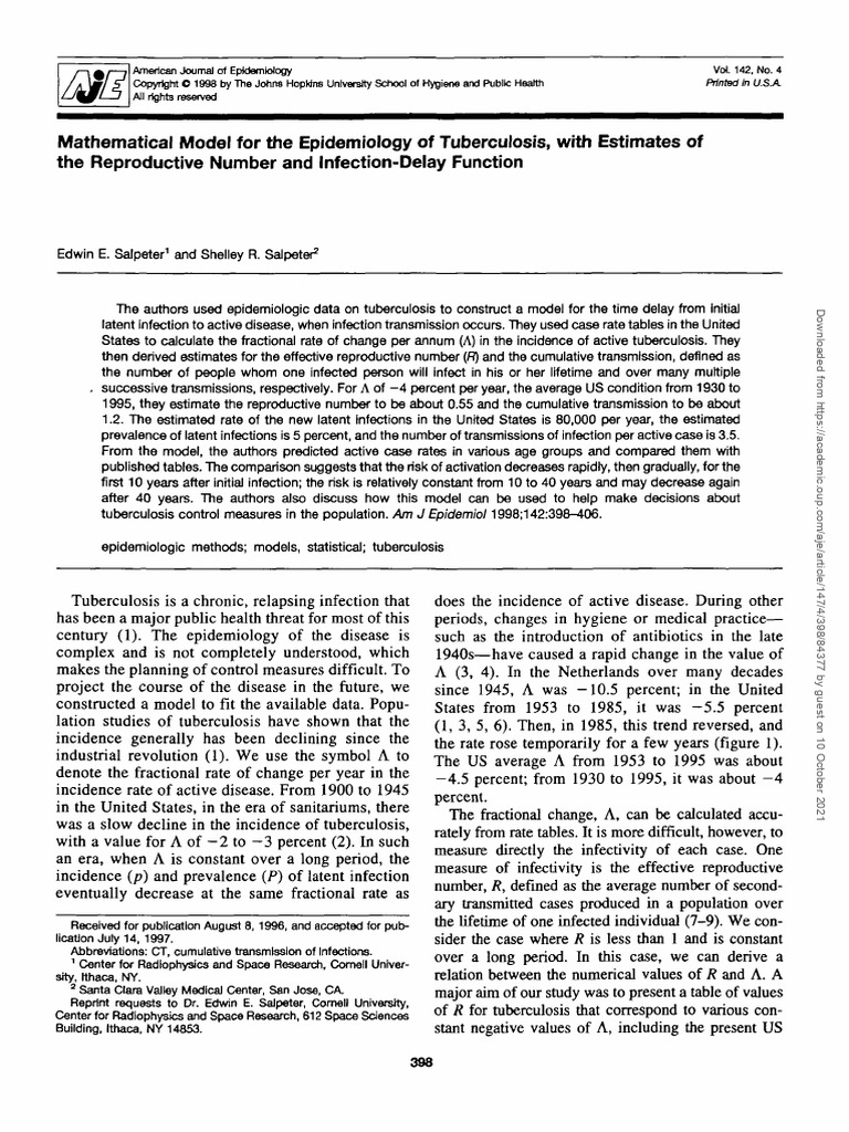 Epidemiology of TB With Estimate Reproduction Number | PDF ...