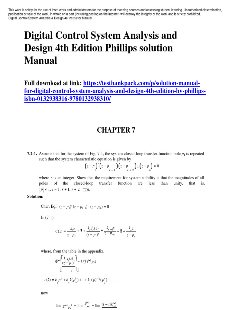 Digital Control System Analysis and Design 4th Edition Phillips ...