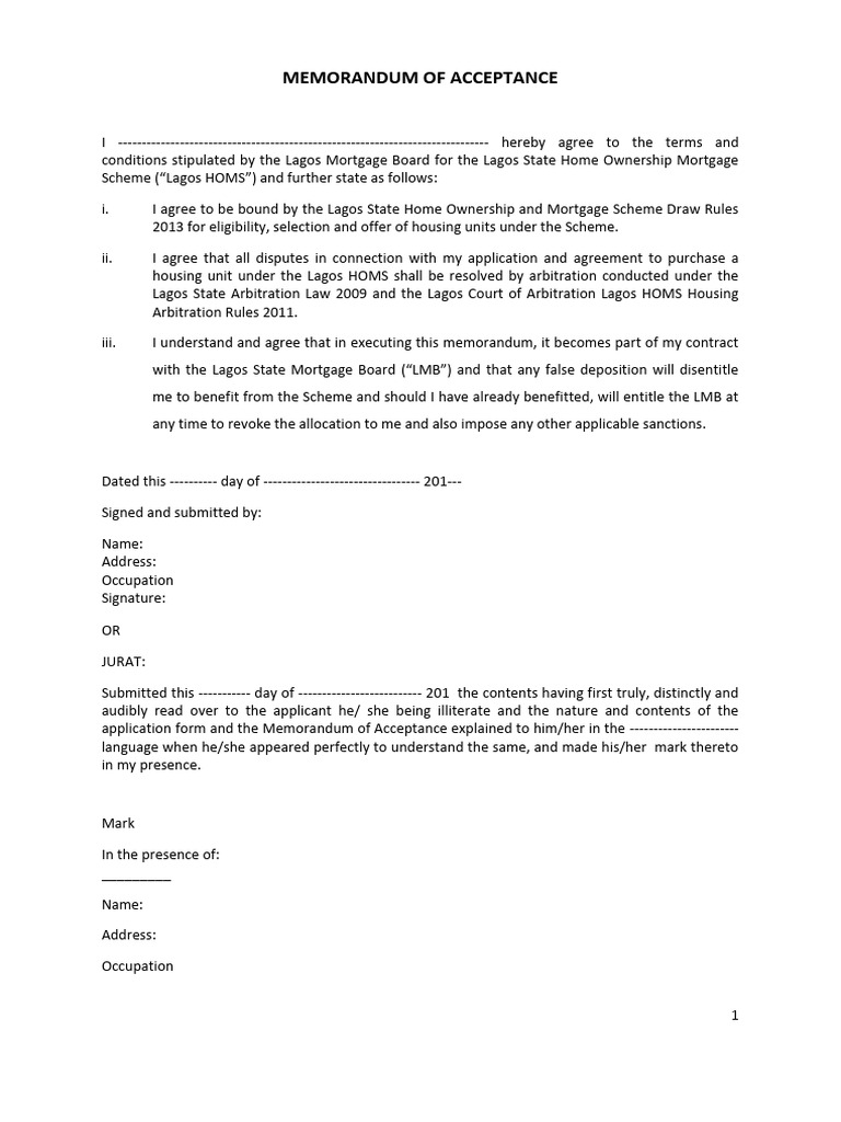 Memorandum of Acceptance | PDF