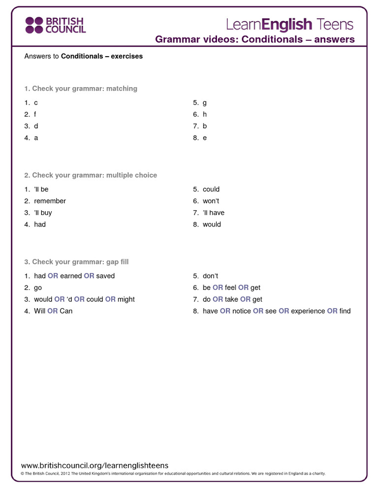 Conditionals Grammar Answers Guide | PDF
