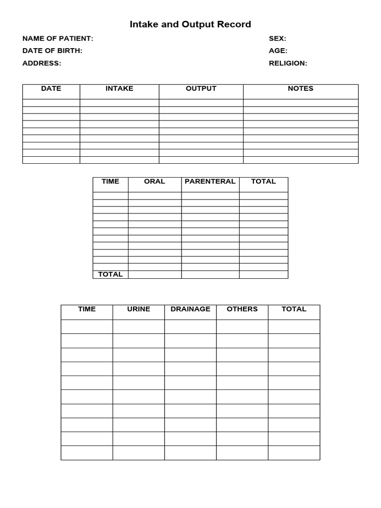 Patient Intake and Output Log | PDF