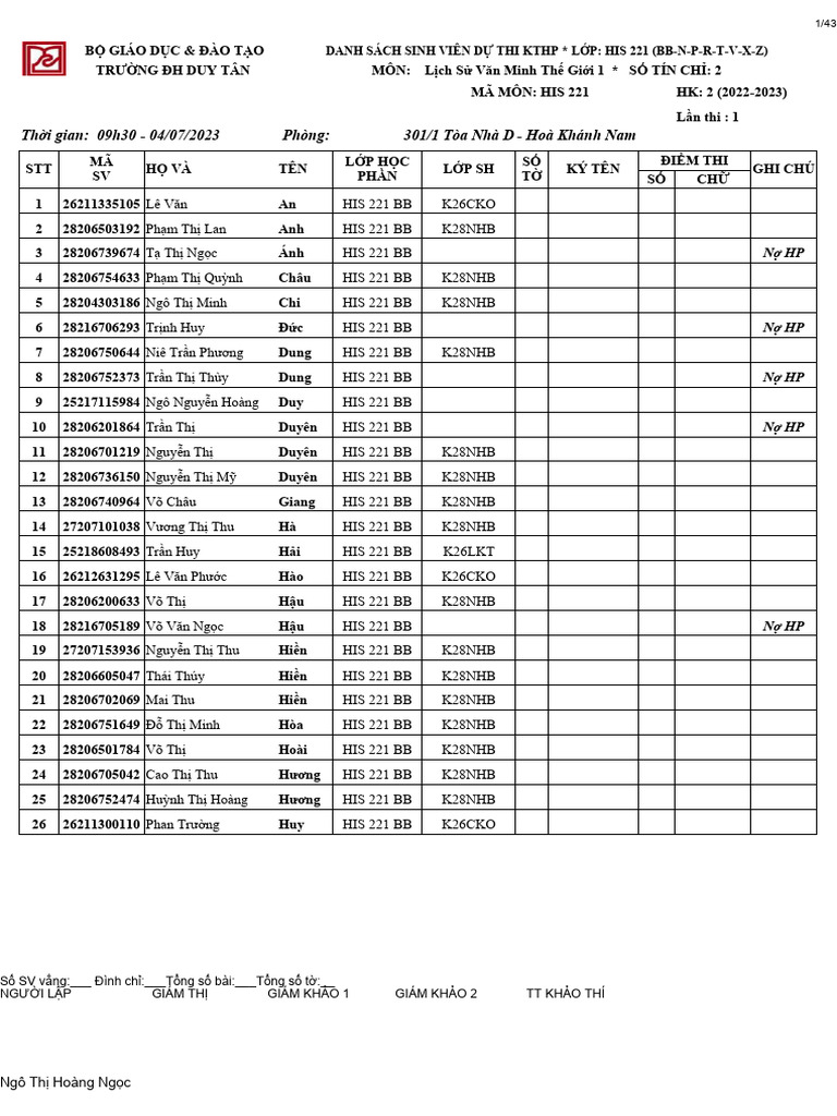 04.07 Ds Lịch Sử Văn Minh Thế Giới 1 His 221 (Bb-n-p-r-t-V-x-z) | PDF