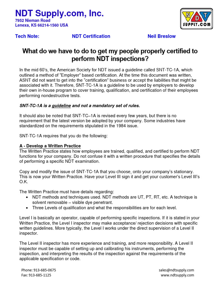 Certification Guidelines - SNT-TC-1A | PDF | Nondestructive Testing
