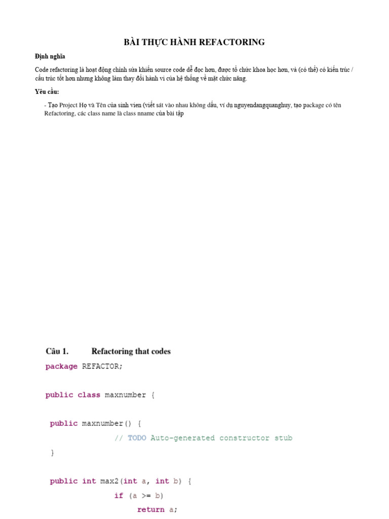 Tong Hop Bai Thuc Hanh Refactoring | PDF