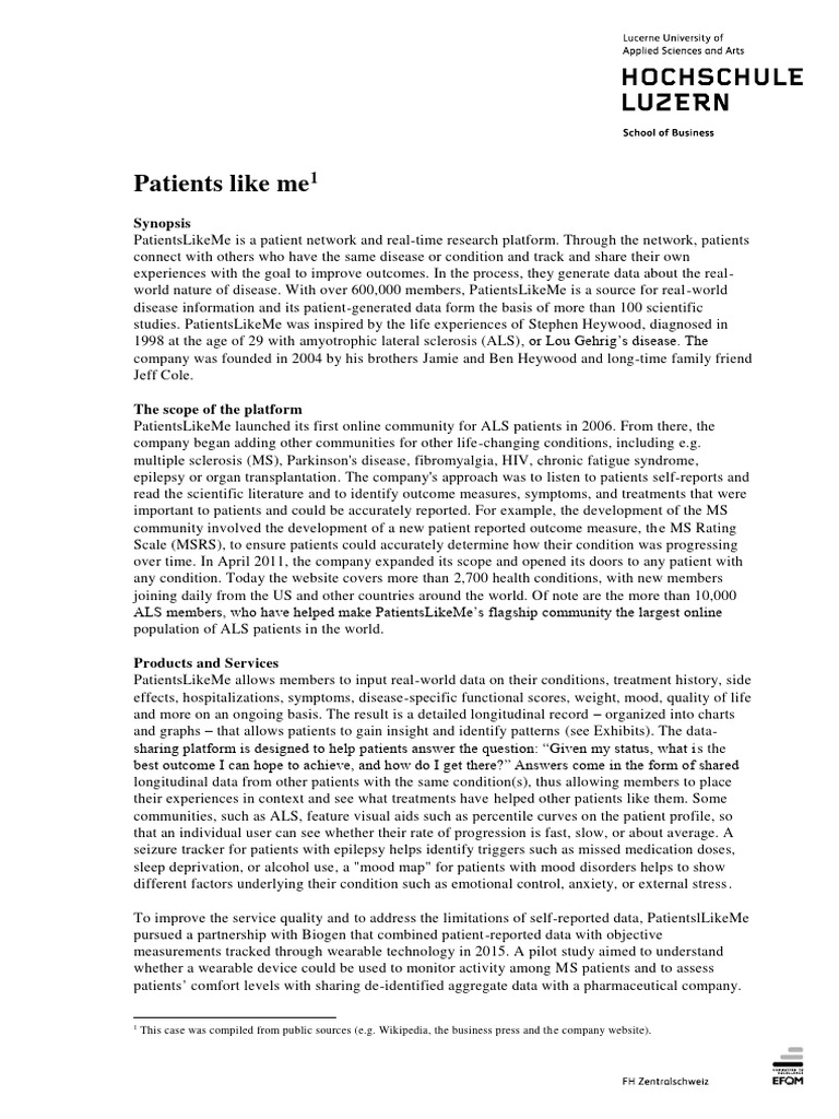Case Study Patients Like Me - Reading | PDF | Medicine | Health Care