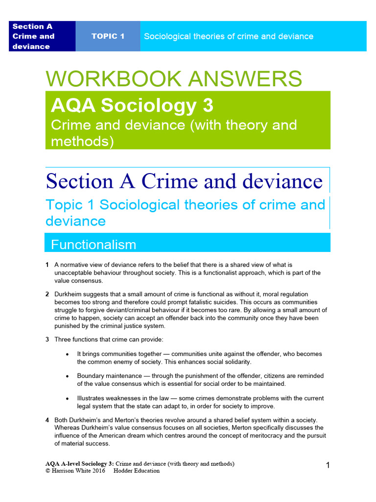 AQA Sociology 3 Workbook Answers | PDF | Deviance (Sociology) | Crimes