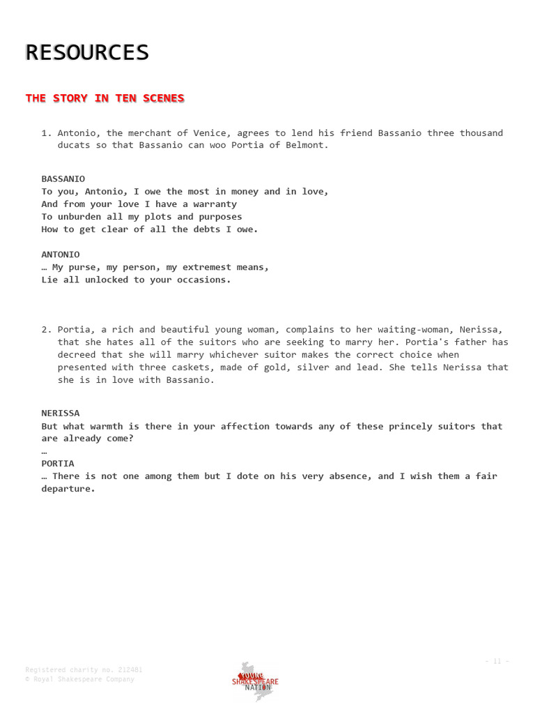 RSC - The Story in 10 Scenes Activity Handout | Download Free PDF | The ...