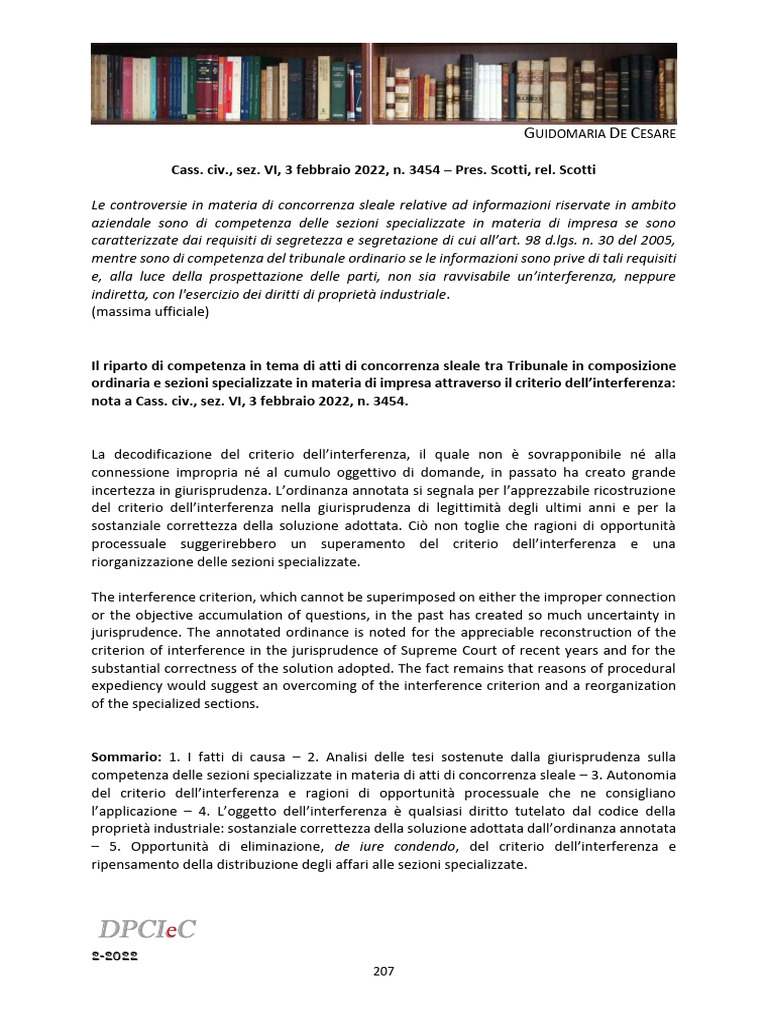 De Cesare, Criterio Interferenza 134cpi | PDF