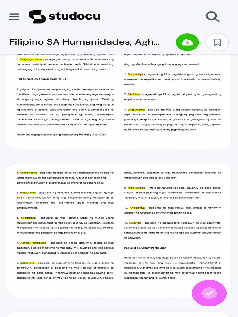 Filipino SA Humanidades, Agham Panlipunan - FILIP | PDF