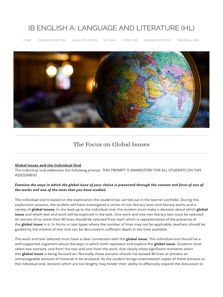 Global Issues Ib English A Language And Literature Hl Pdf