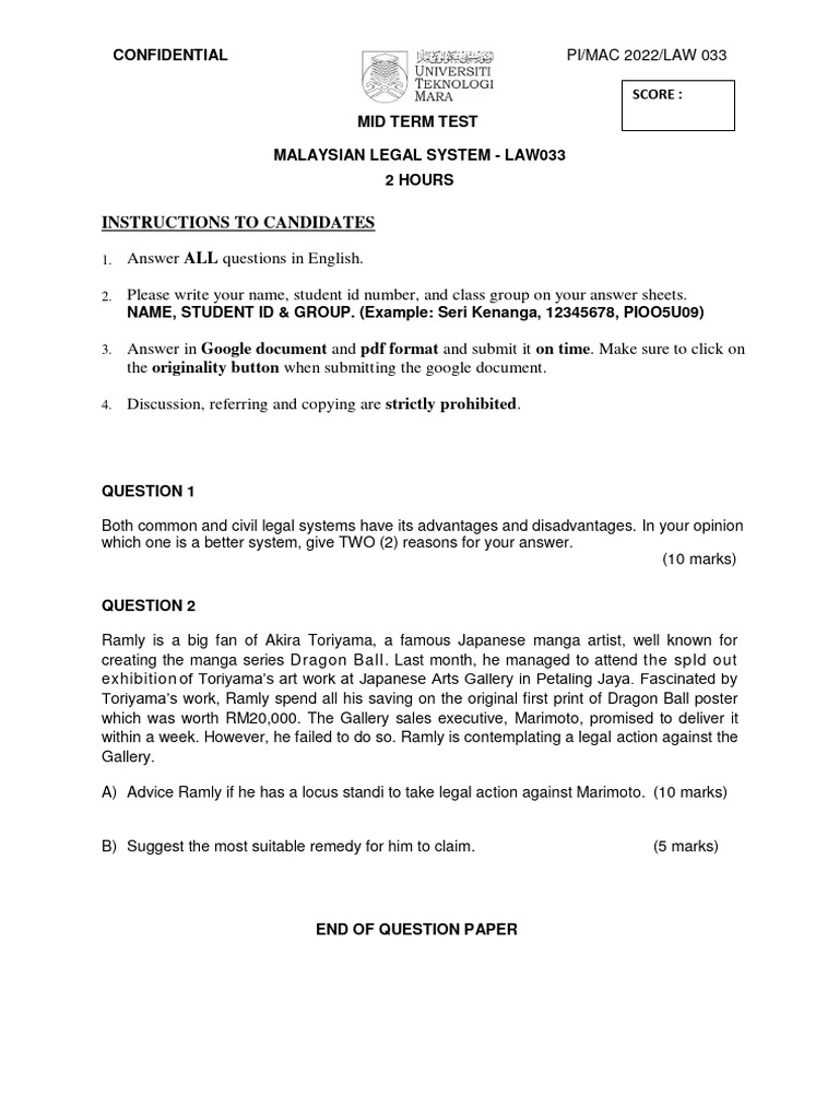 Law 033 Midterm Questions | PDF