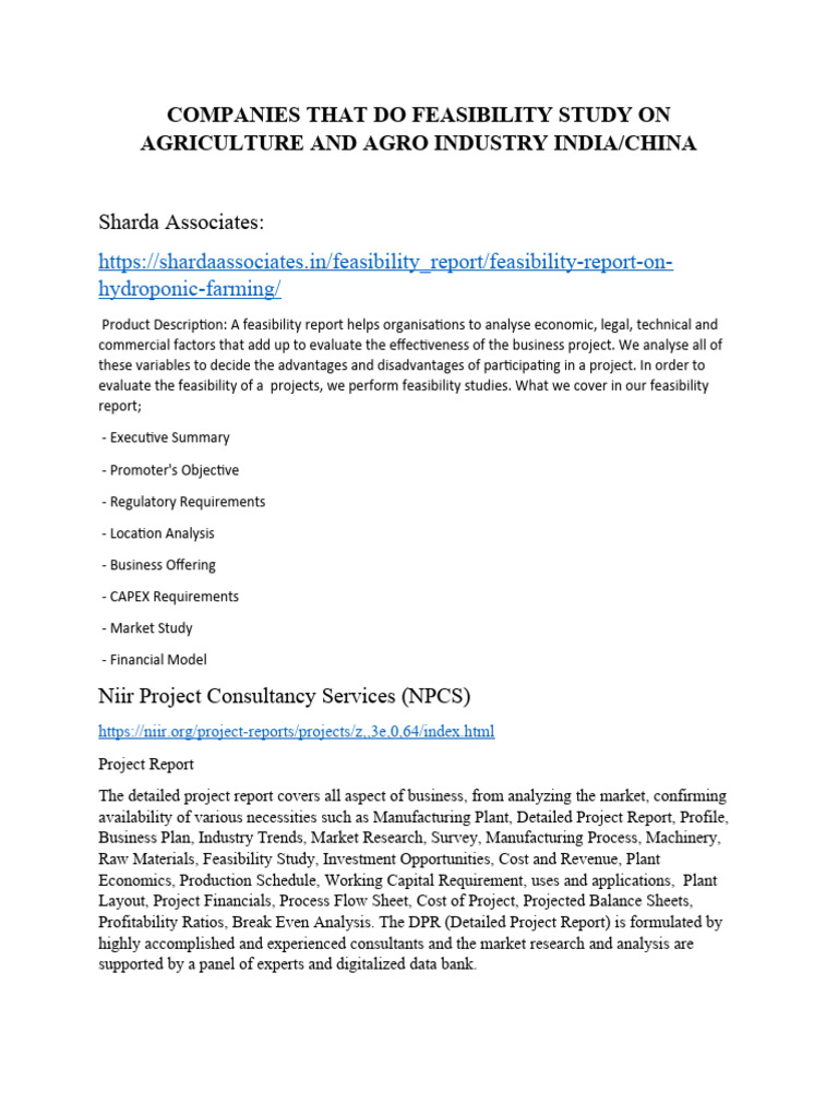 Feasibility Study On Agriculture and Agro Industry | PDF | Feasibility ...
