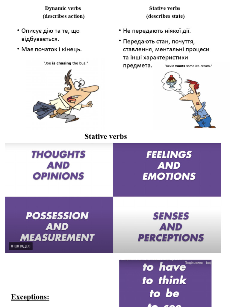 Dynamic Vs Stative Verbs | PDF