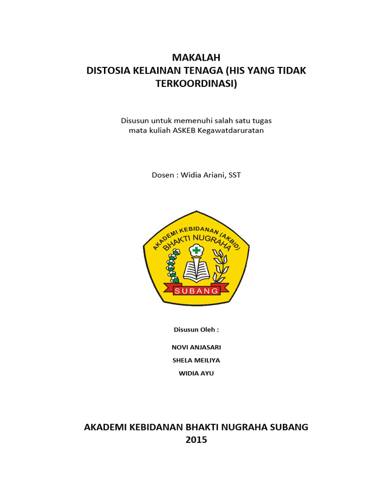 Makalah Distosia Karena Kelainan His | PDF