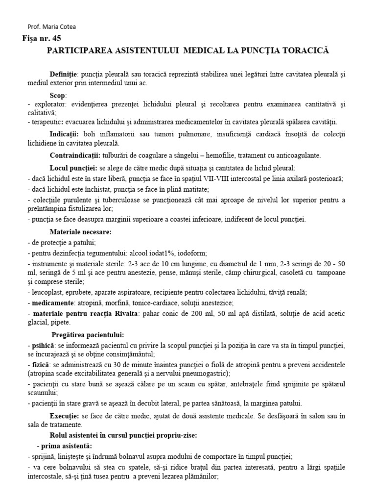 Fisa 40 - Participarea Asistentului Medical La Punctia Toracica | PDF