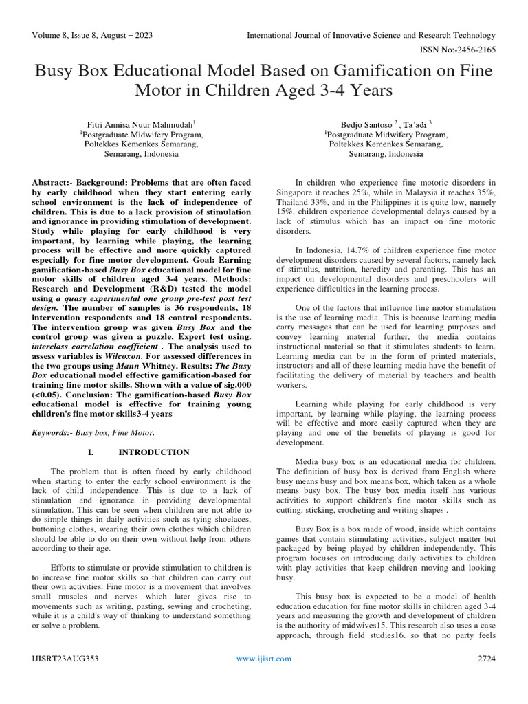 Busy Box Educational Model Based On Gamification On Fine Motor in ...