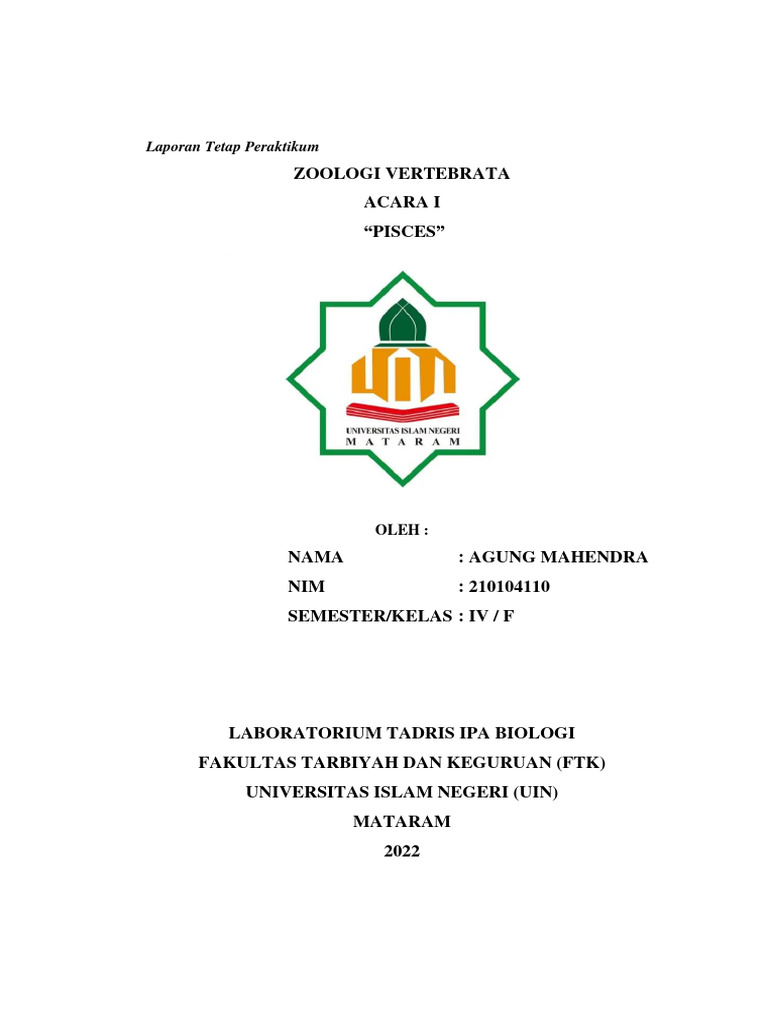Praktikum Zoologi Vertebrata: Pisces | PDF