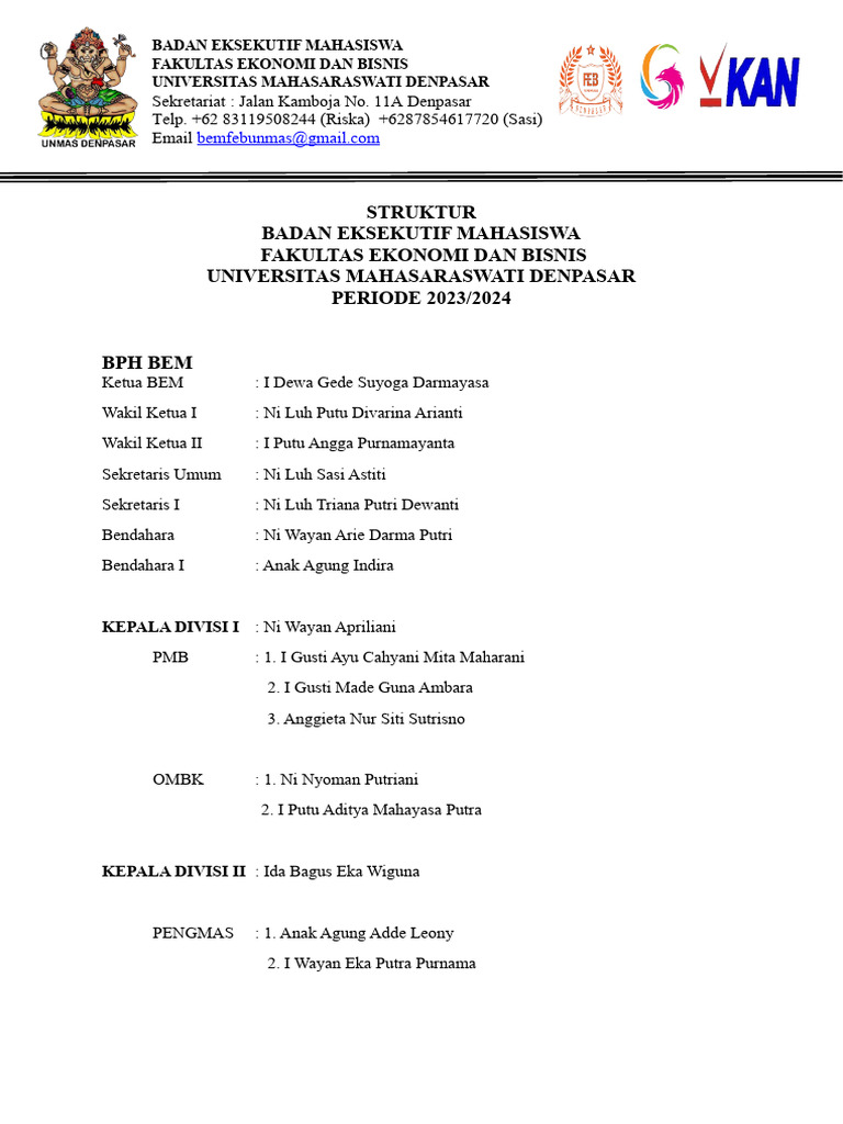 Struktur BEM FEB Unmas 2023/2024 | PDF | Agama & Spiritualitas