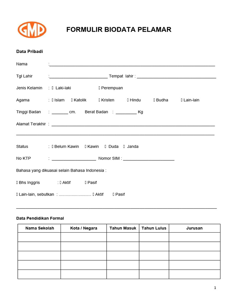 Form Data Pelamar Baru | PDF