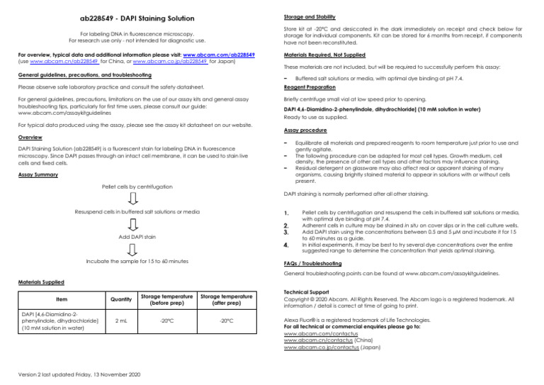 DAPI-Staining-protocol-book-v2-ab228549 (Website) | PDF | Staining | Dapi