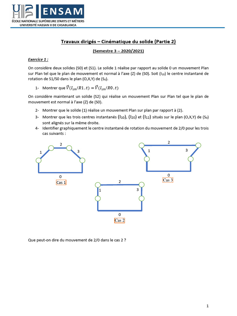 TD2 - Cinématique Du Solide - 2020 | PDF | Mouvement de rotation | Équipement