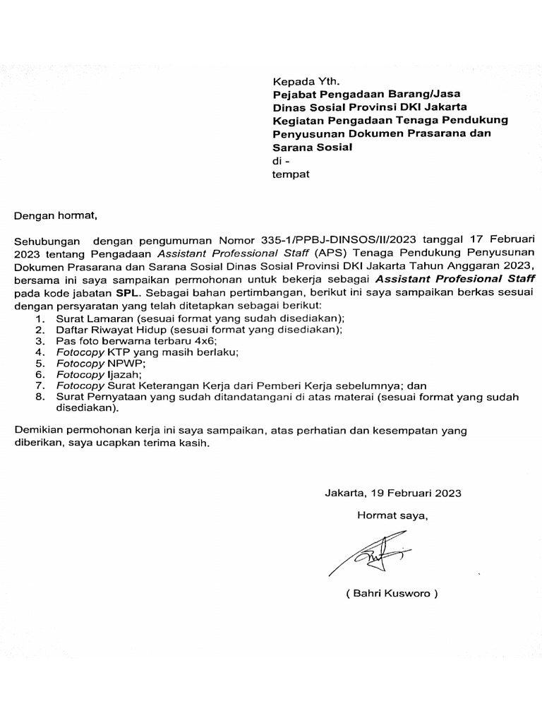 Surat Lamaran APS | PDF