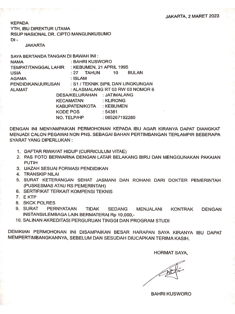 Surat Lamaran RSCM | PDF