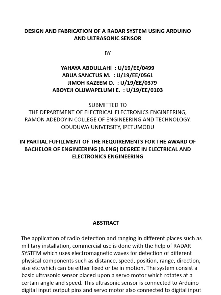 Arduino Ultrasonic Radar System Design | PDF | Arduino | Electronics
