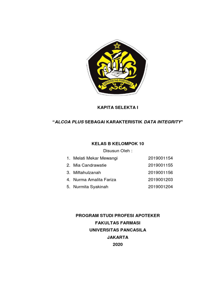 Kapitaselekta 1 - ALCOA Plus Sebagai Karakteristik Data Integrity ...