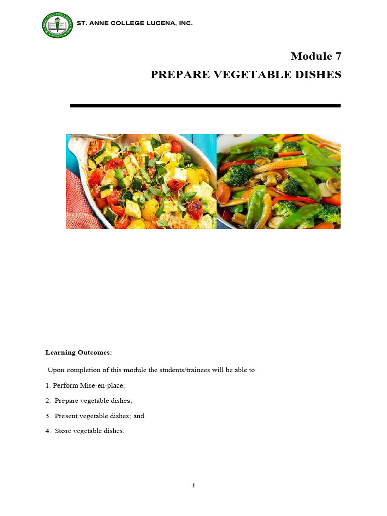 Module 7 Prepare Vegetable Dishes | PDF | Vegetables | Cooking