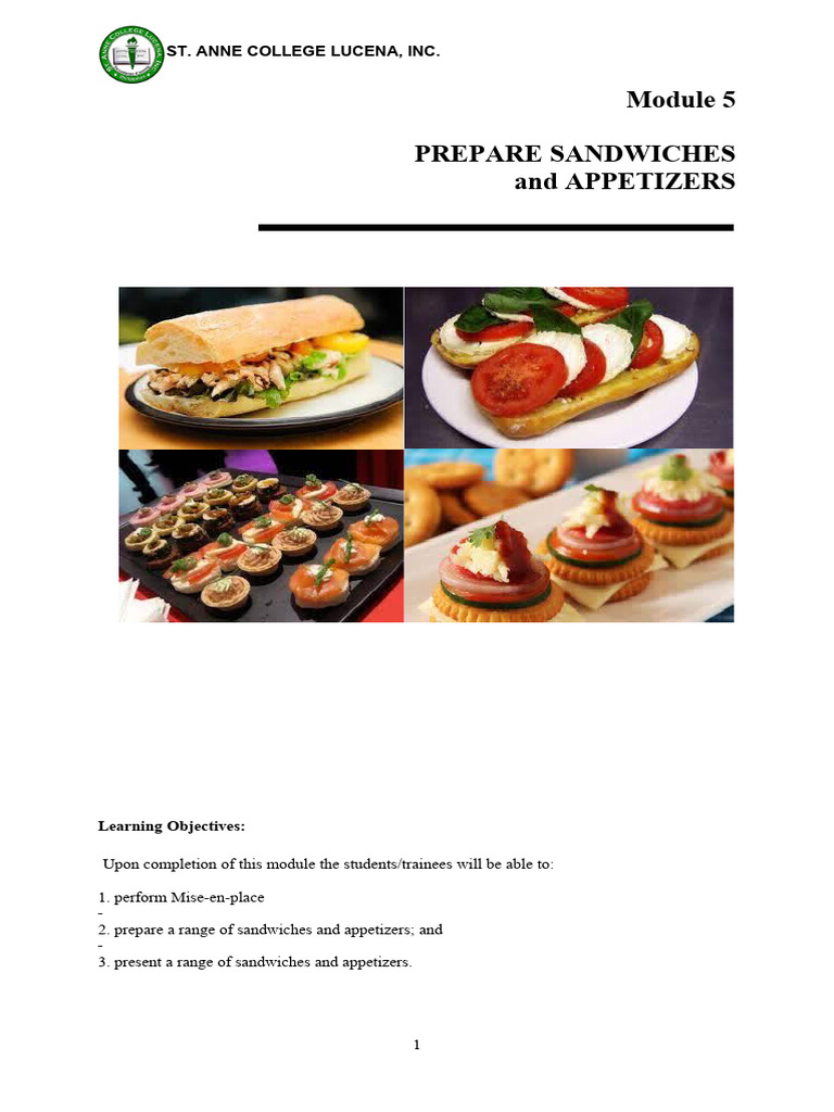 Sandwich and Appetizer Preparation Guide | PDF | Sandwich | Breads