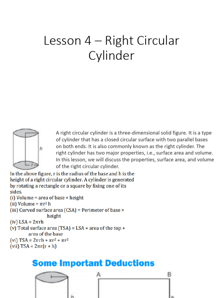 Lesson 4 Right Circular Cylinder | PDF | Teaching Methods & Materials ...